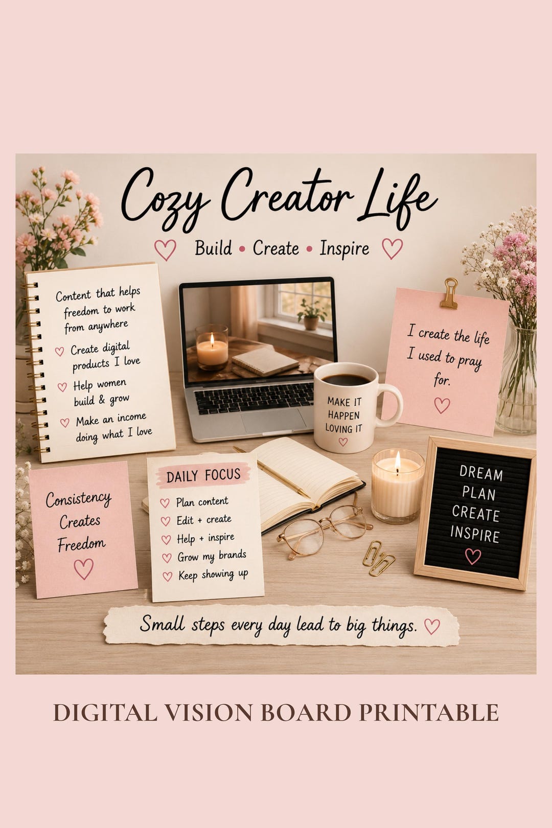 Pink Vision Board Printable | Soft Life Vision Board Kit | Becoming Her ...