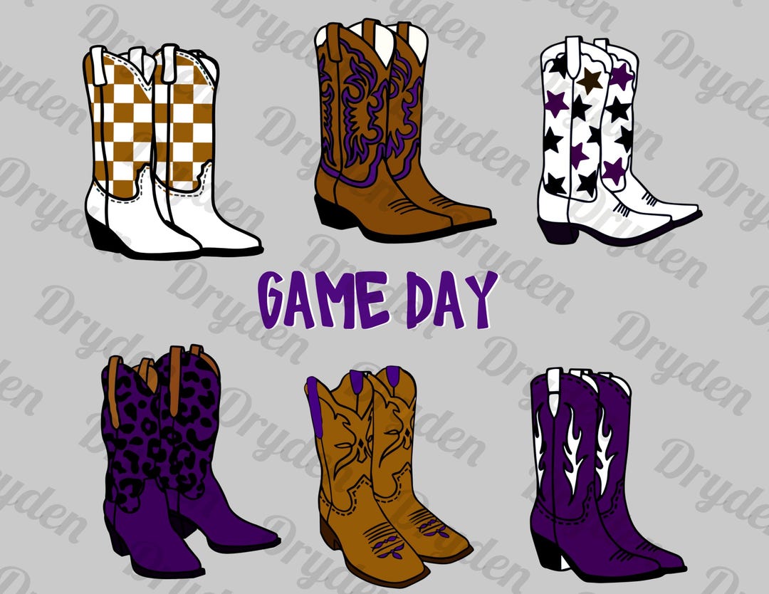 Purple and Gold Cowboy Boots LSU Game Day Glitter Svg Dtf Design - Etsy