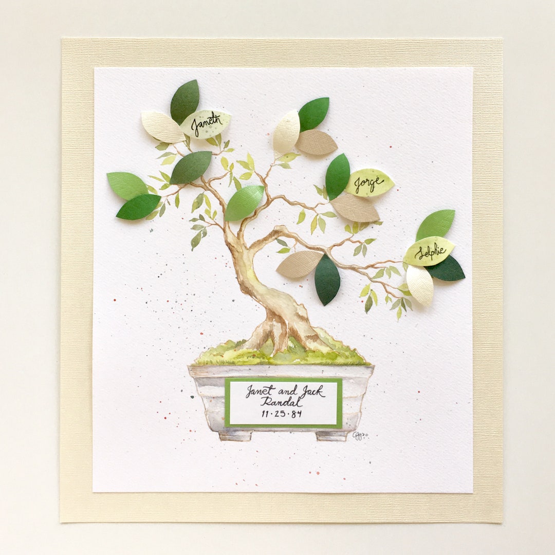 Custom Watercolor Genealogy Bonsai Family Tree **commissioned Original ...