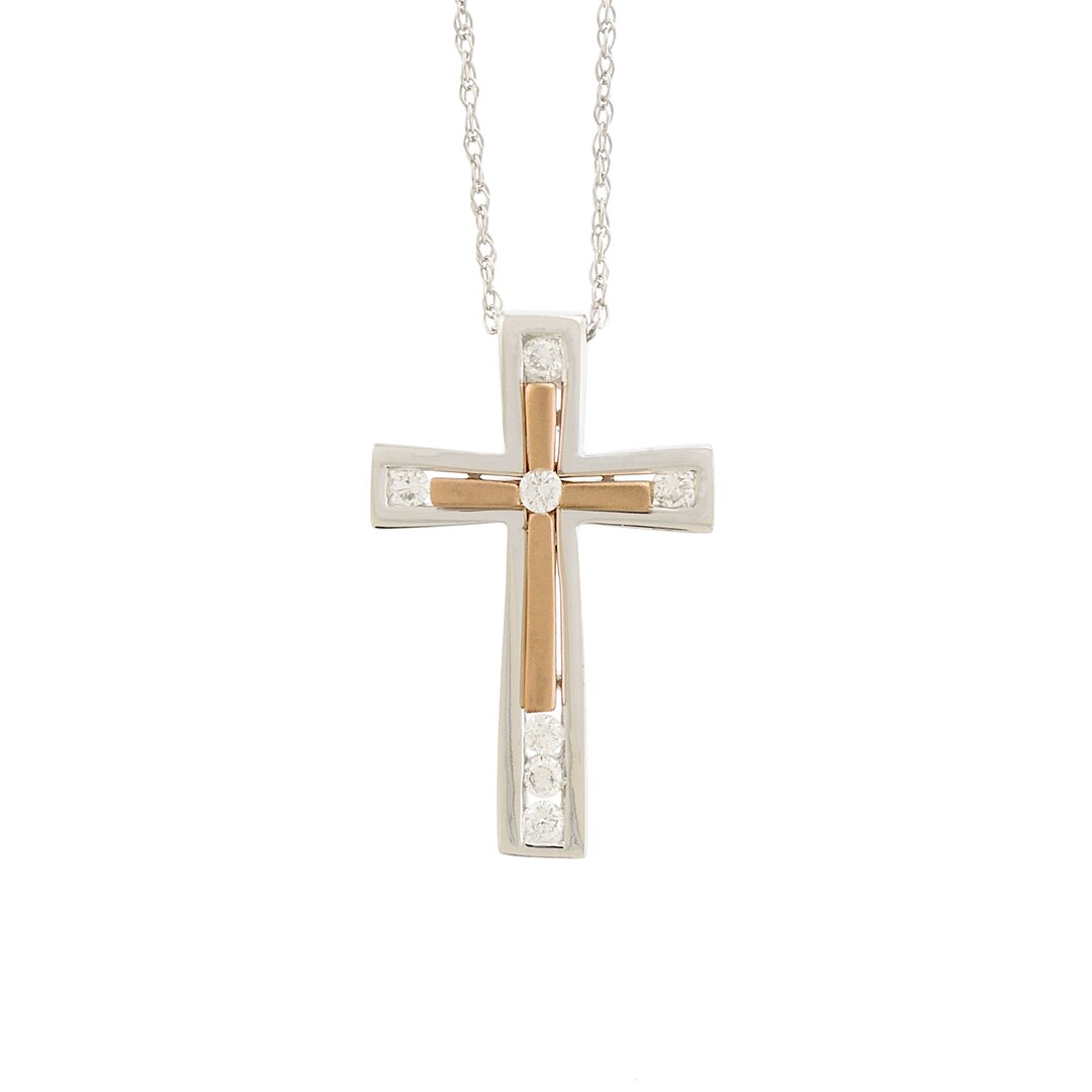 Unique Two-toned Cross With Diamonds in 14k White and Rose Gold - Etsy