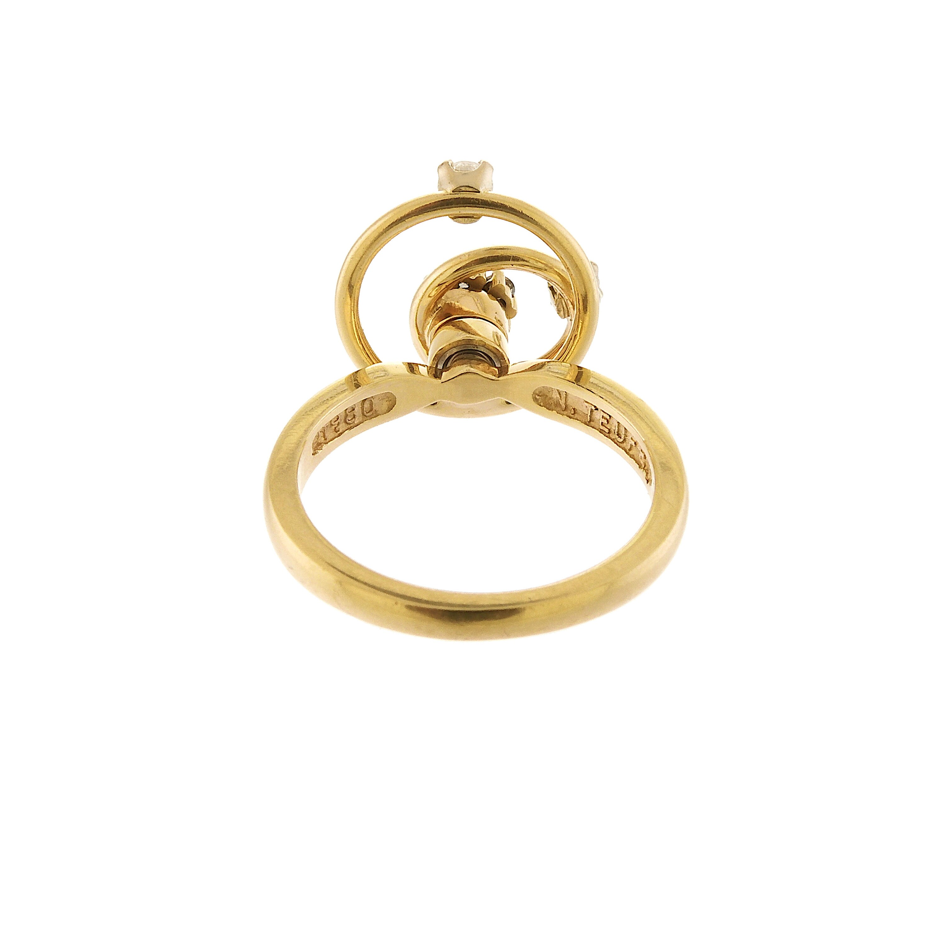 Vintage N. Teufel Two Circles Motion Ring With Diamonds in 14k Yellow ...