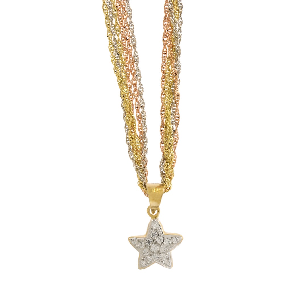 Fancy Tri-colored 18 Twisted Rope Chains With Diamond Star Pendant in ...