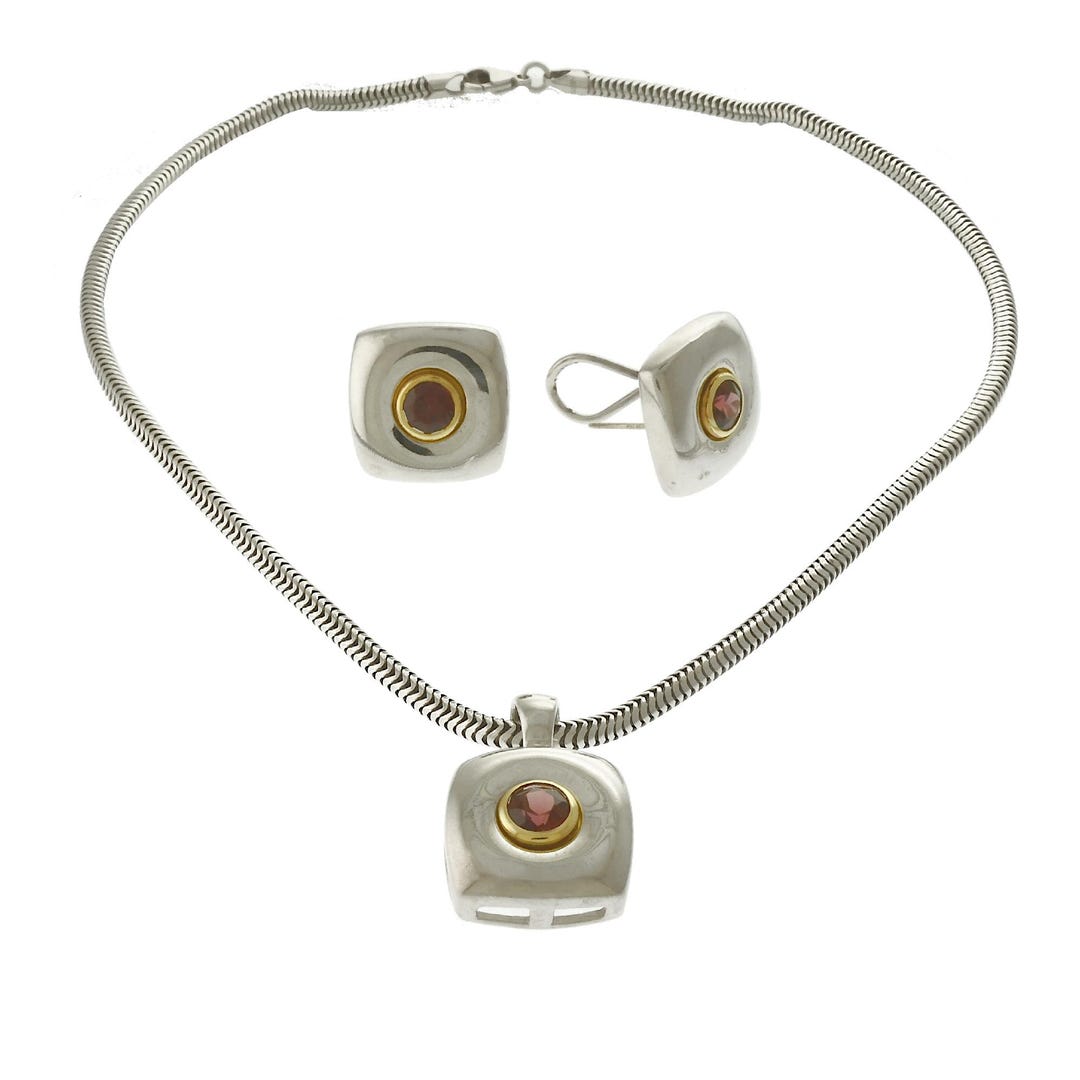 Vintage Caroline Ballou Earrings & Necklace Set With Garnets in ...