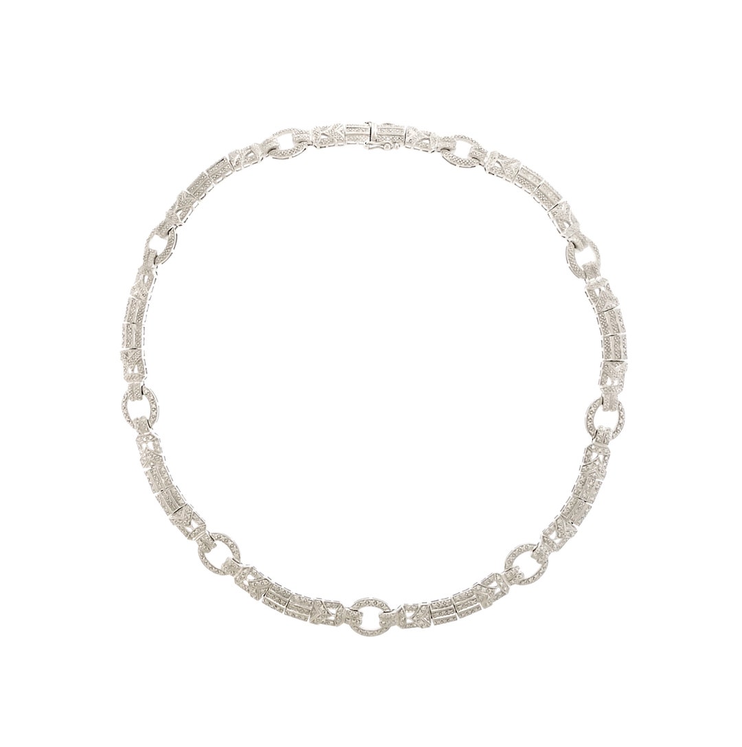 Stunning Art Deco-inspired 3.00ctw Diamond Panel Link Necklace in 14k ...