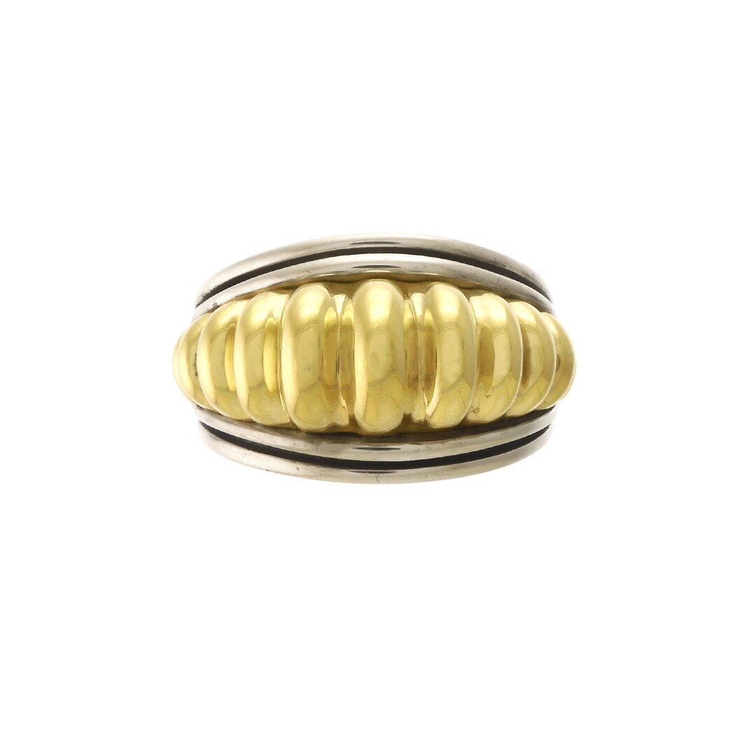 Authentic Lagos Two-tone Caviar Fluted Dome Ring in 18k Yellow Gold and ...