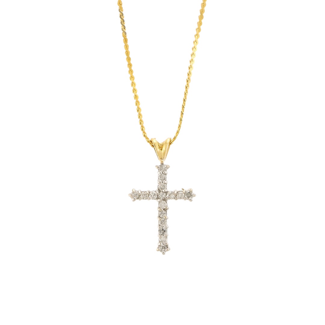 Darling Petite Diamond Cross Pendant in 14k Yellow, White Gold - Etsy