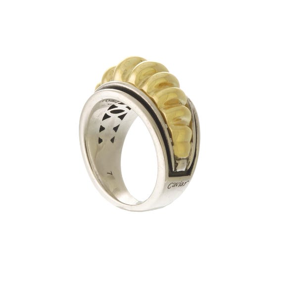 Authentic Lagos Two-Tone Caviar Fluted Dome Ring in 1… - Gem