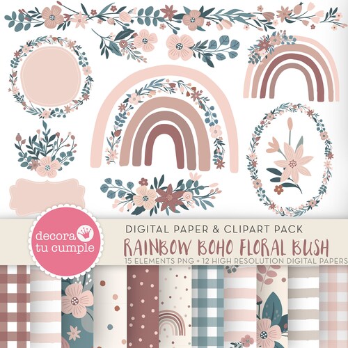 Boho Rainbow Pastel Colors Digital Papers and Cliparts - Etsy