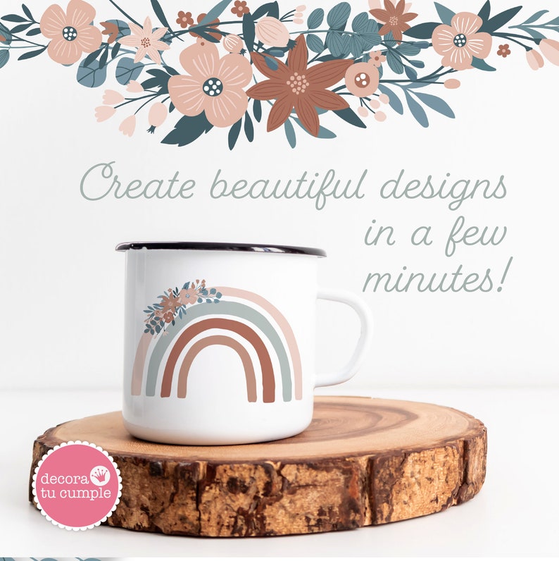 Boho Rainbow Floral Digital Papers and Cliparts Boho Rainbow - Etsy