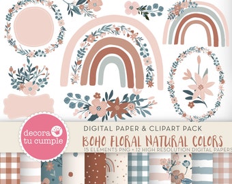 Scandinavian Boho Rainbow Stars Digital Cliparts Set, Boho Rainbow ...