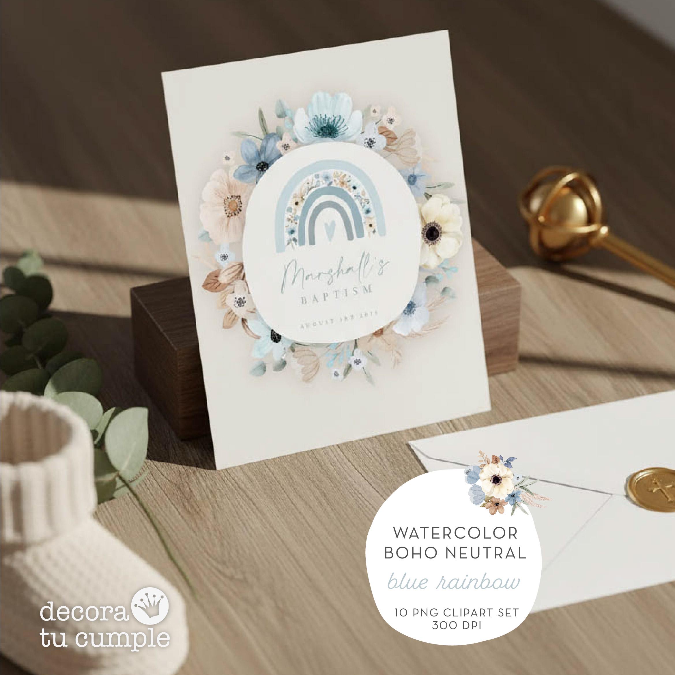 Boho Rainbow Floral Clipart Set, Blue Watercolor (instant Download) - Etsy