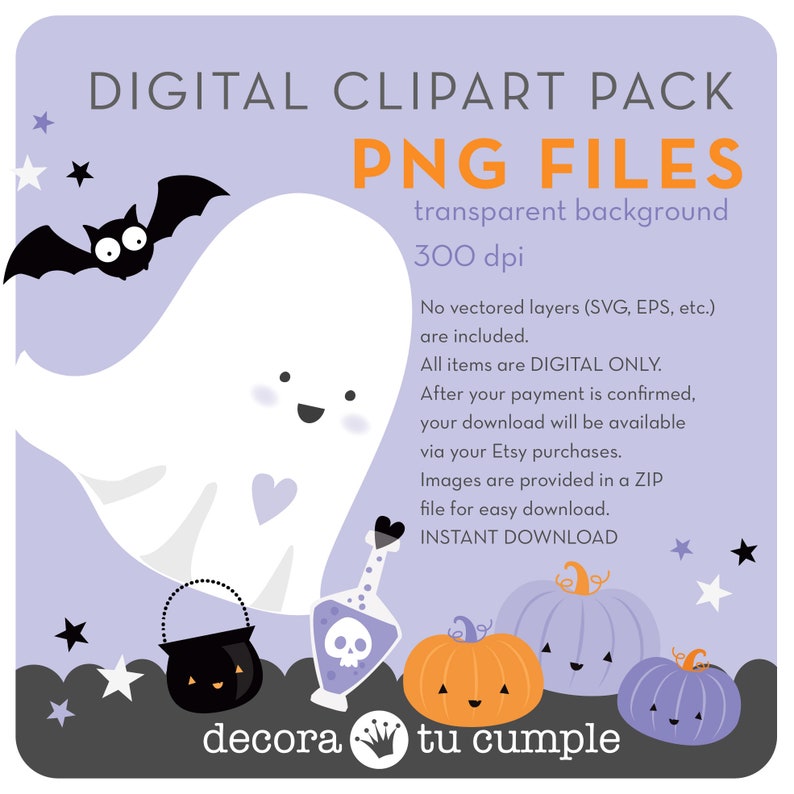 Cute Purple Halloween Clipart Set Transparent Background PNG - Etsy