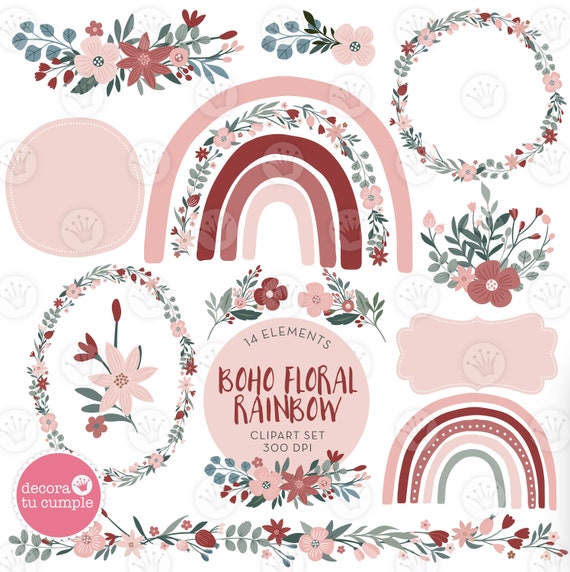 Boho Rainbow Floral Clipart Set Boho Rainbow Natural Colors | Etsy Canada
