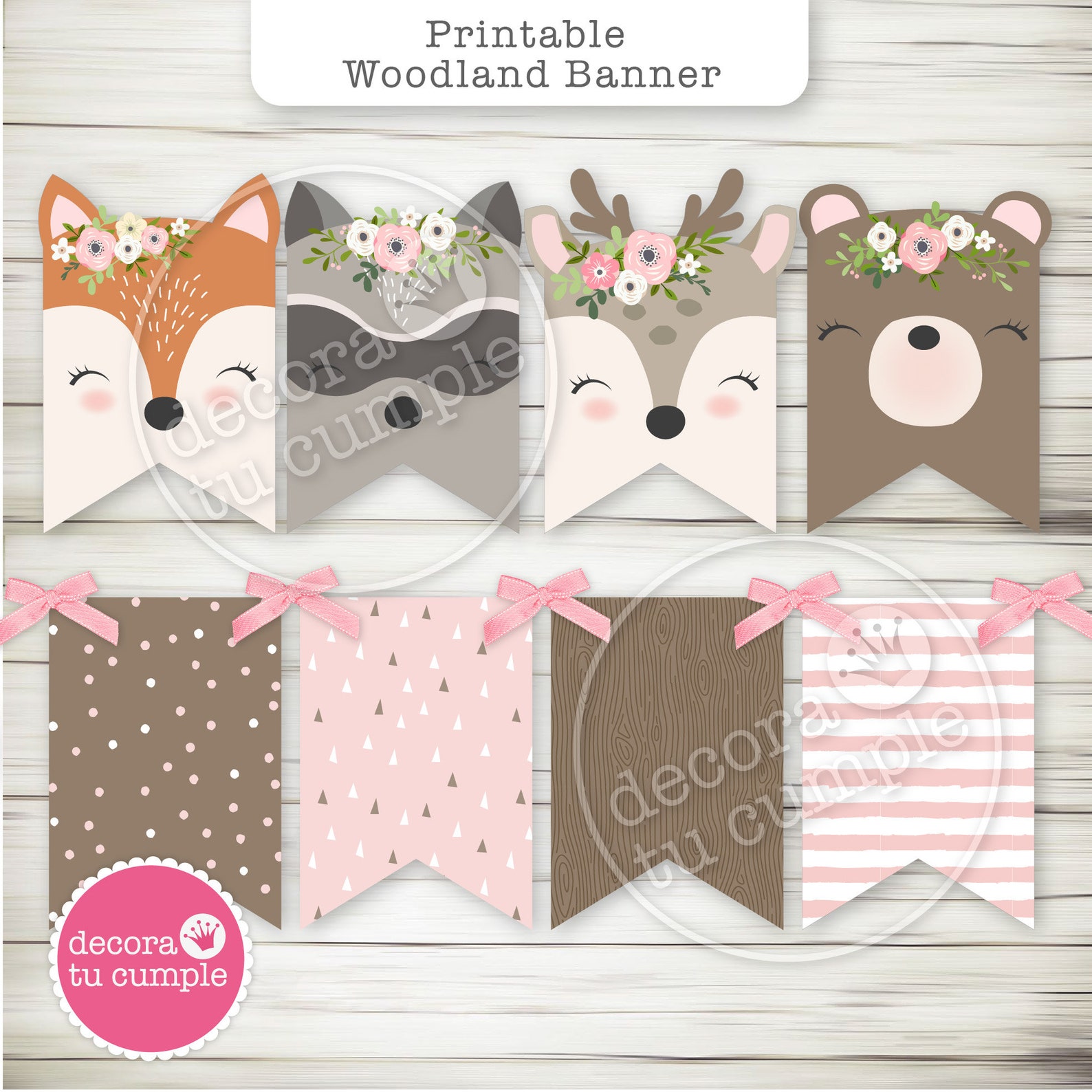 Woodland Animals Floral Printable Birthday Banner Bunting - Etsy