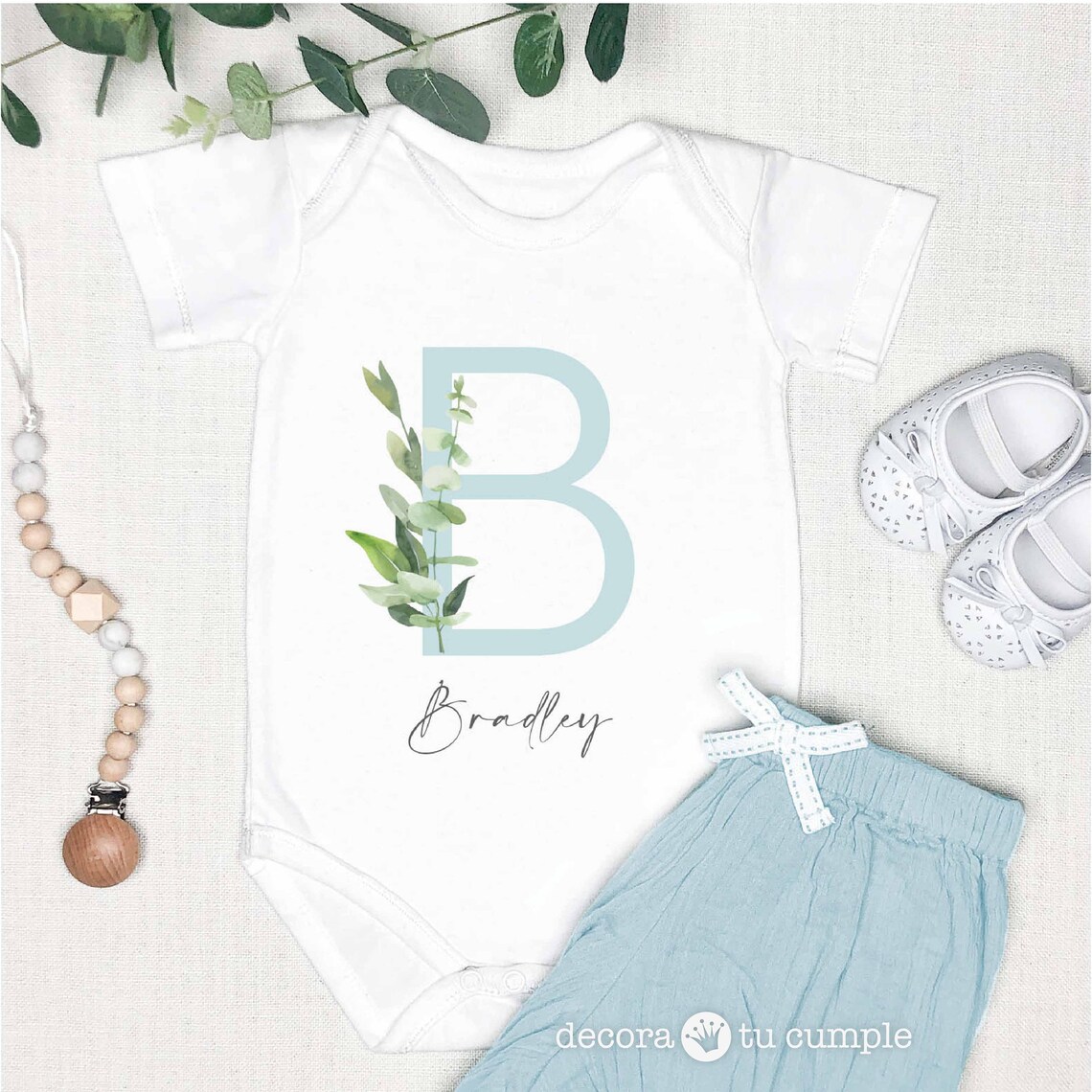 Light Blue Green Eucalyptus Leaves Alphabet Ampersand Number | Etsy