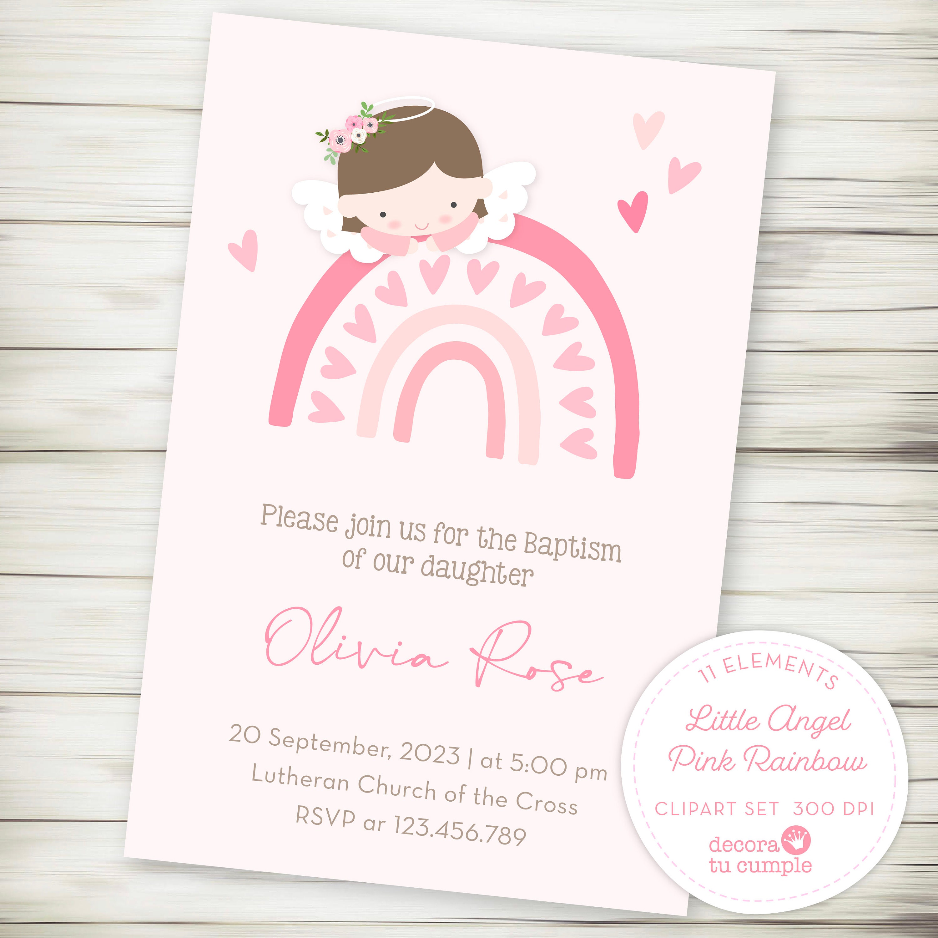 Pink Baby Angel Rainbow Clipart Set, Baptism Communion Graphics ...