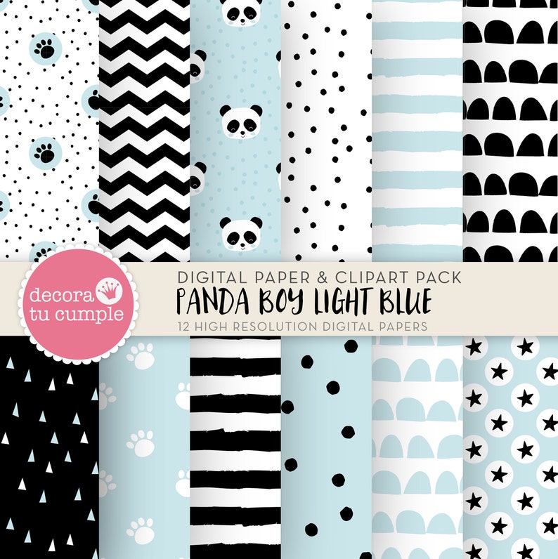 Cute Panda Boy Digital Papers and Cliparts Pack - Etsy