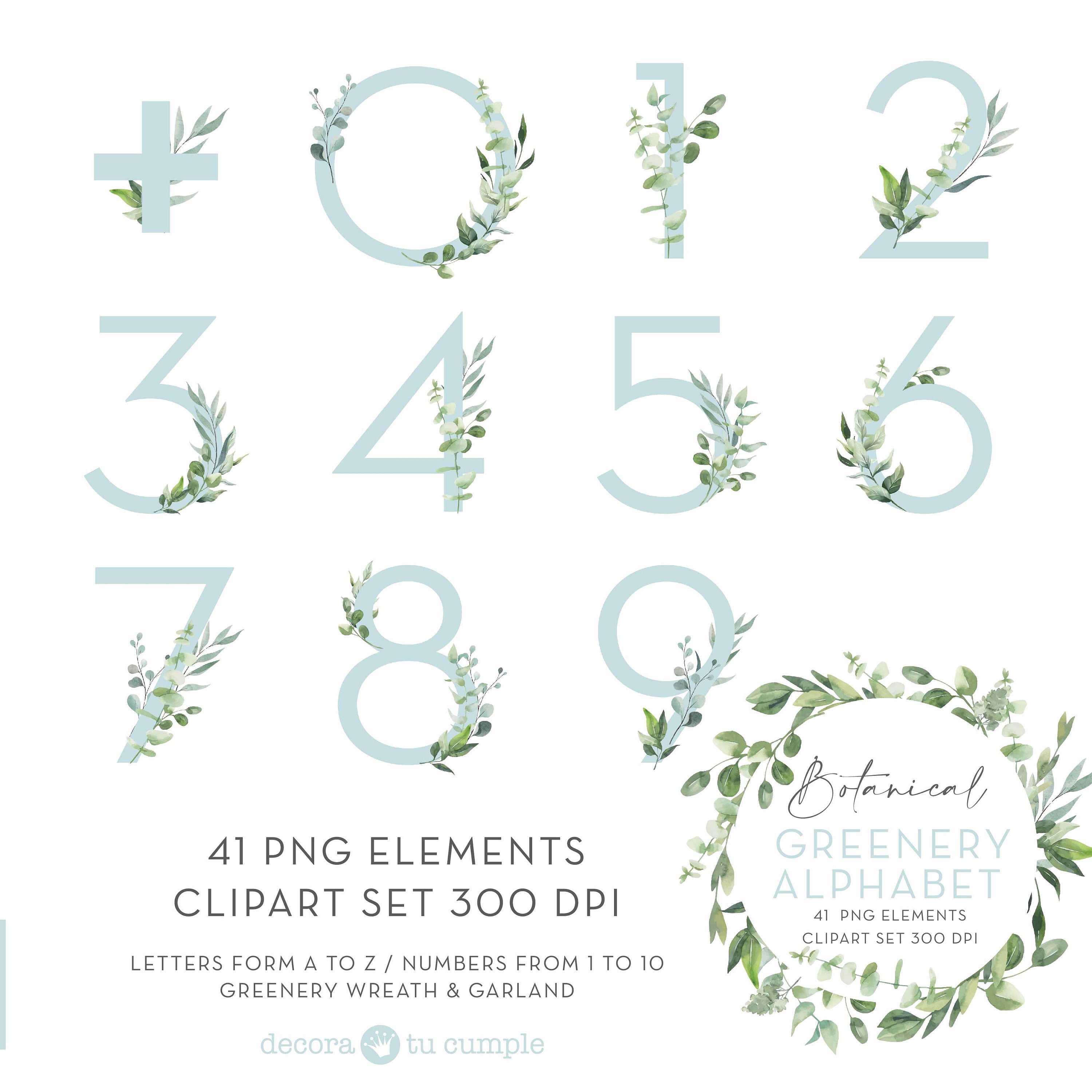 Light Blue Green Eucalyptus Leaves Alphabet Ampersand Number | Etsy