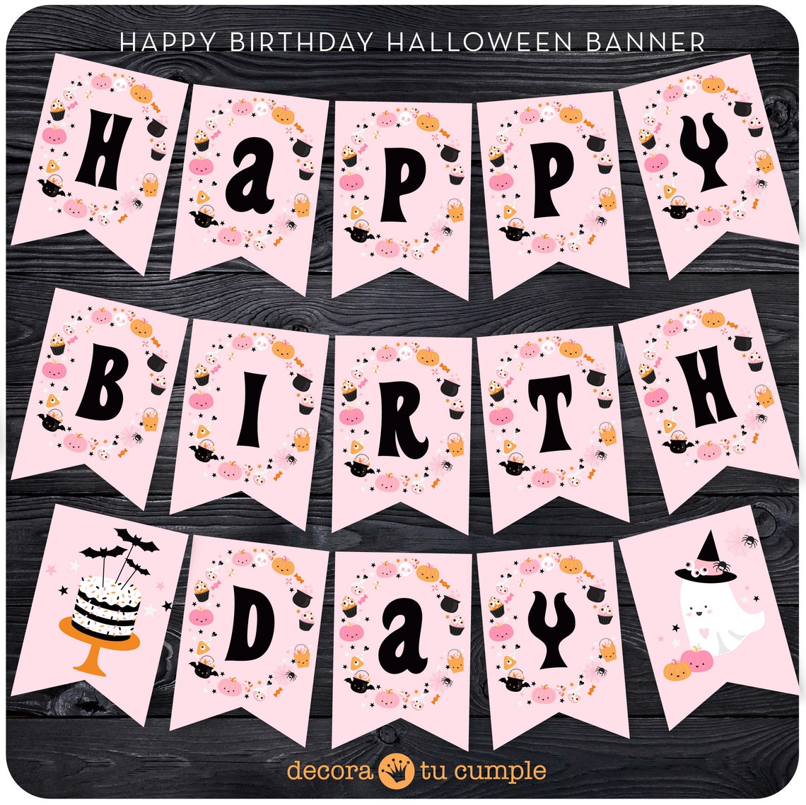 Happy Birthday Halloween Banner Pink Pink Ghost Birthday Party - Etsy