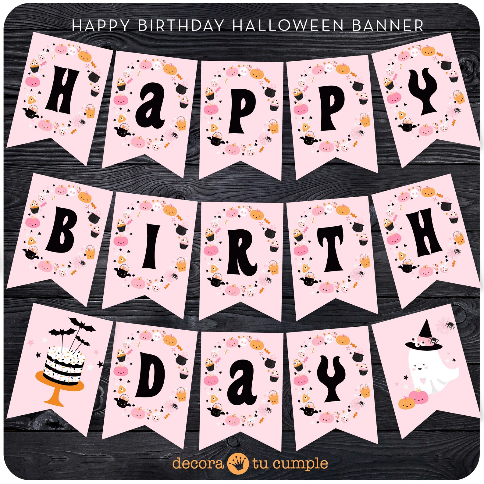 Happy Birthday Halloween Banner Pink Pink Ghost Birthday Party - Etsy