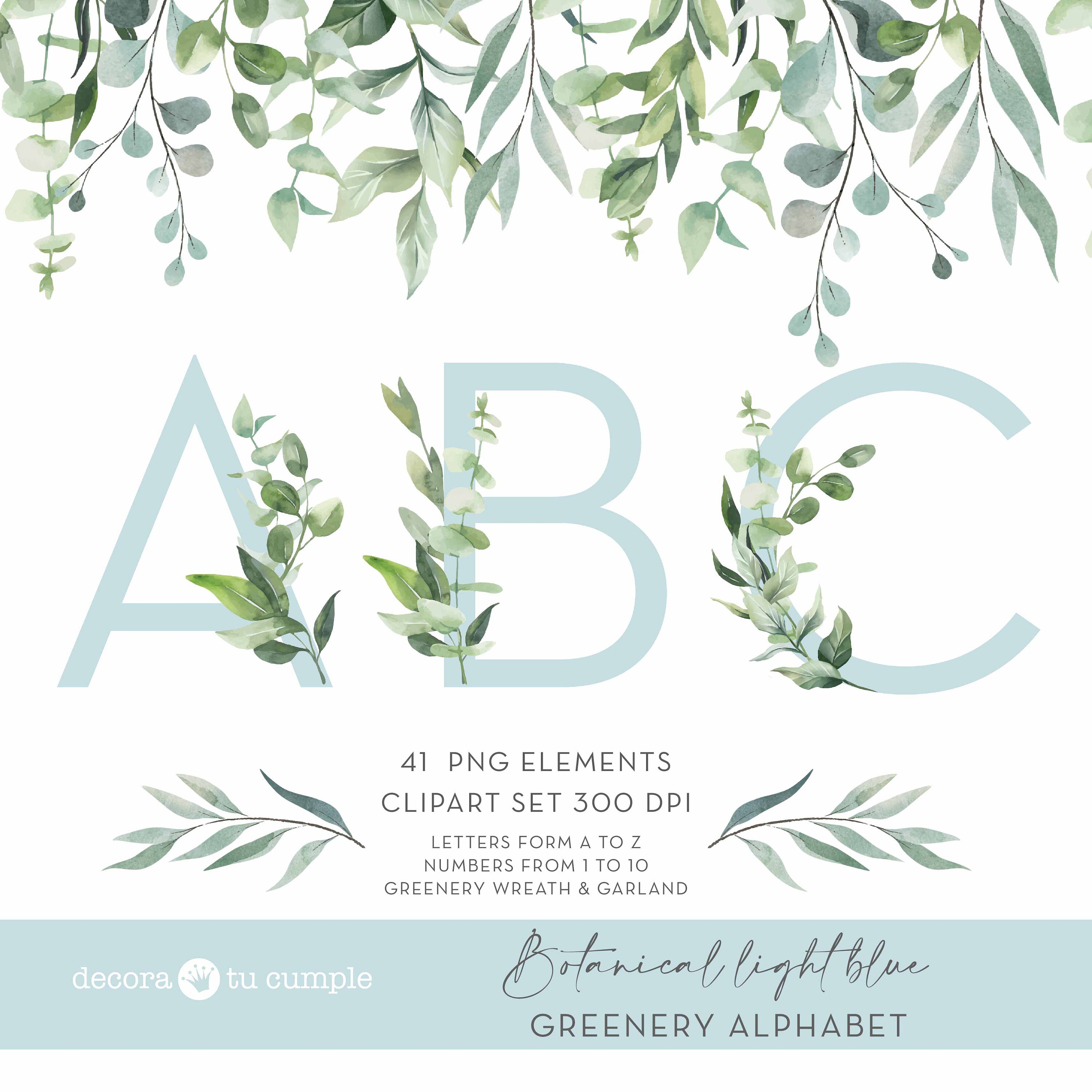 Light Blue Green Eucalyptus Leaves Alphabet Ampersand Number - Etsy