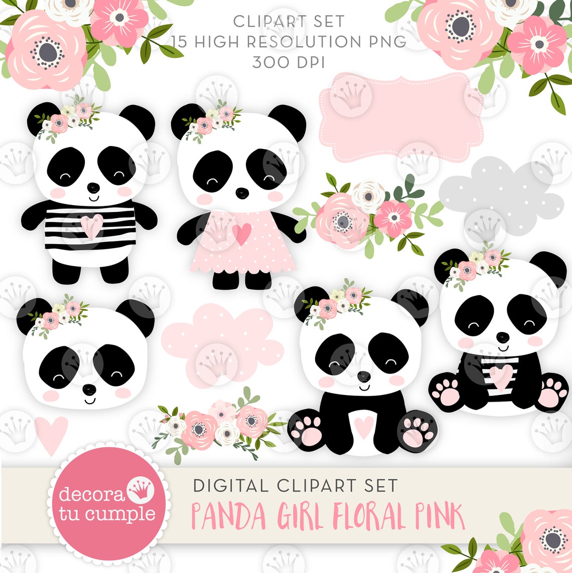 Cute Panda Girl Floral Papers and Cliparts Pack - Etsy