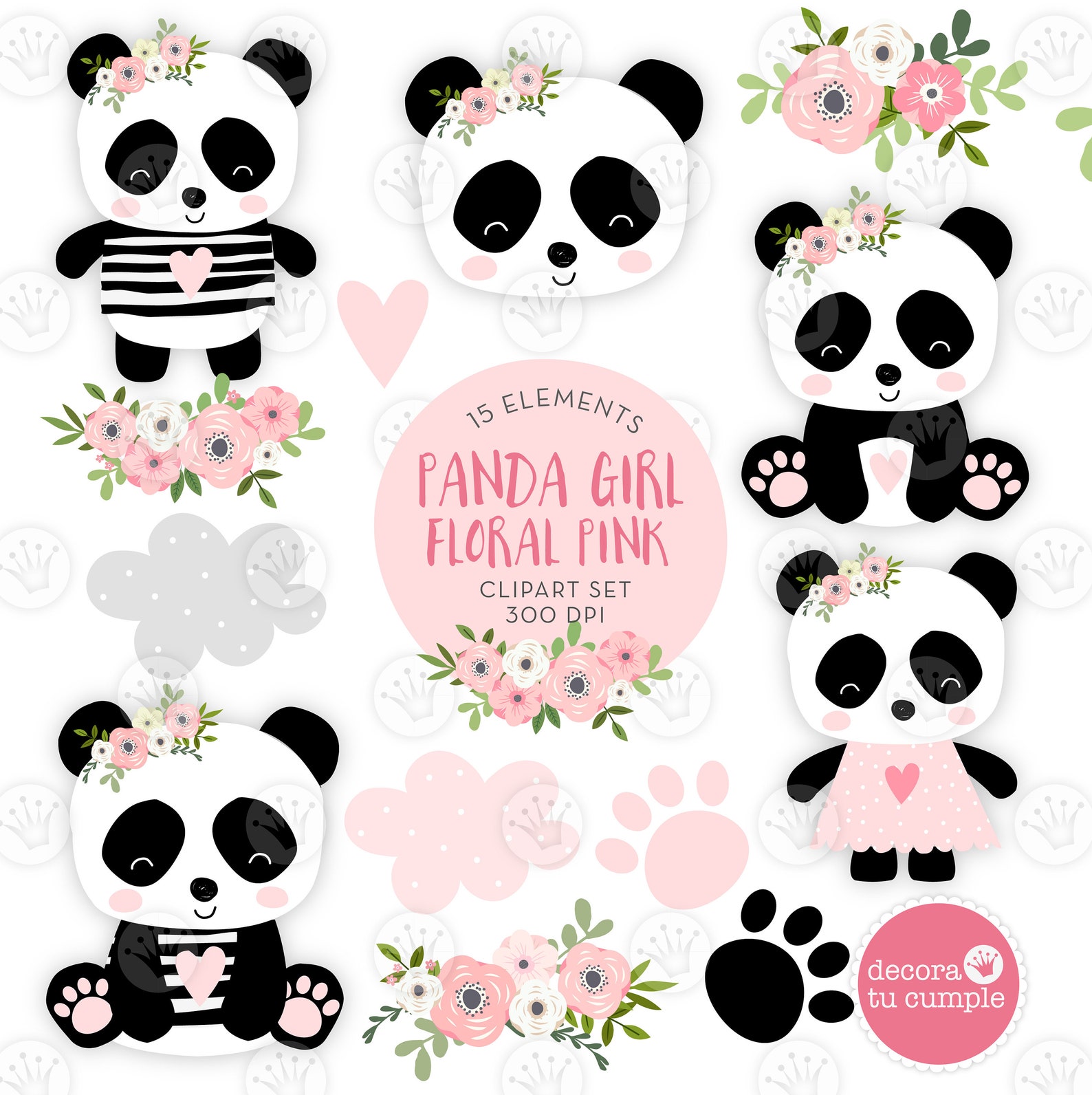 Cute Panda Girl Floral Cliparts Pack - Etsy
