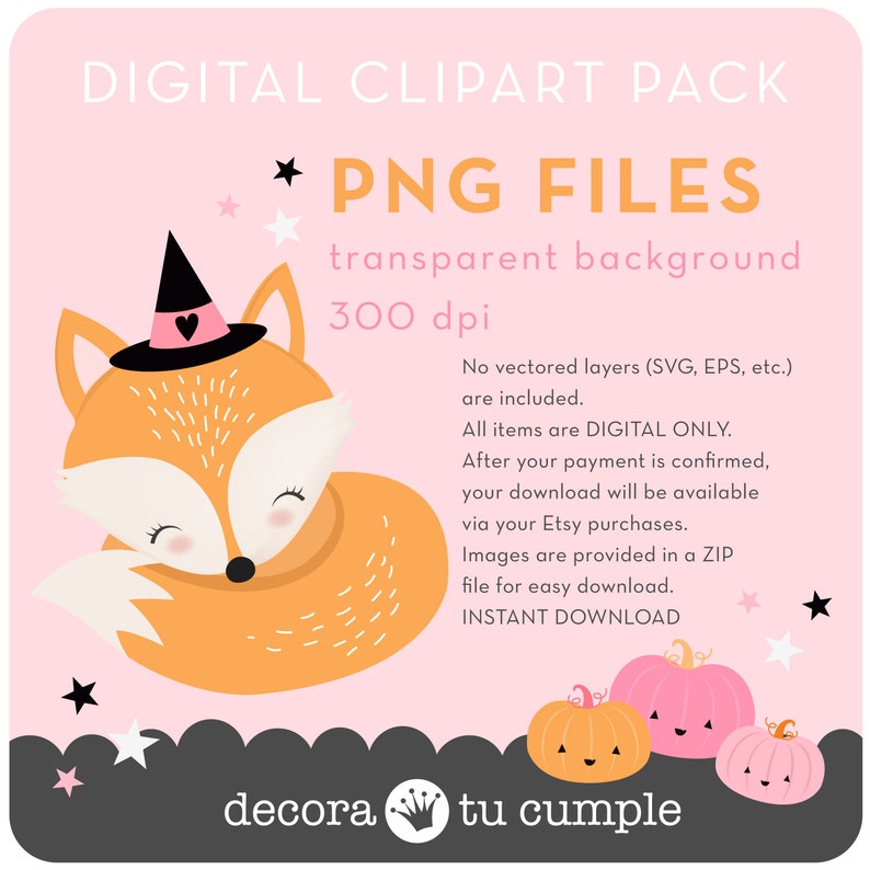 Cute Halloween Fox Clipart Set, Pink Pumpkins, Ghost, Bats (PNG) - Etsy