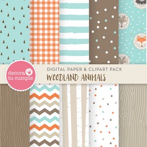 Woodland Animals Forest Papers and Cliparts Pack Set, Woodland Animals ...