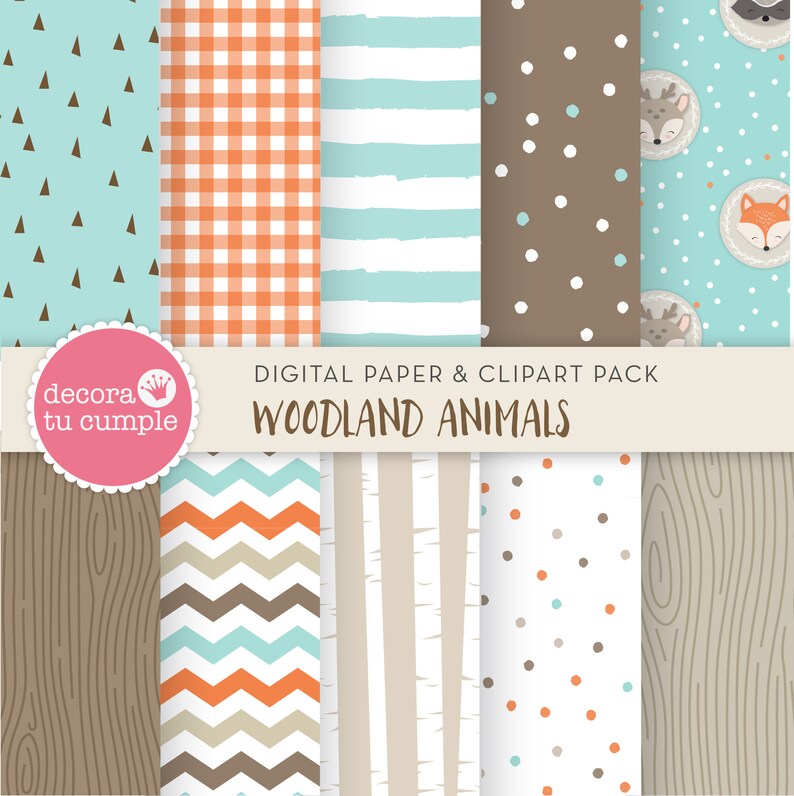 Woodland Animals Forest Papers and Cliparts Pack - Etsy
