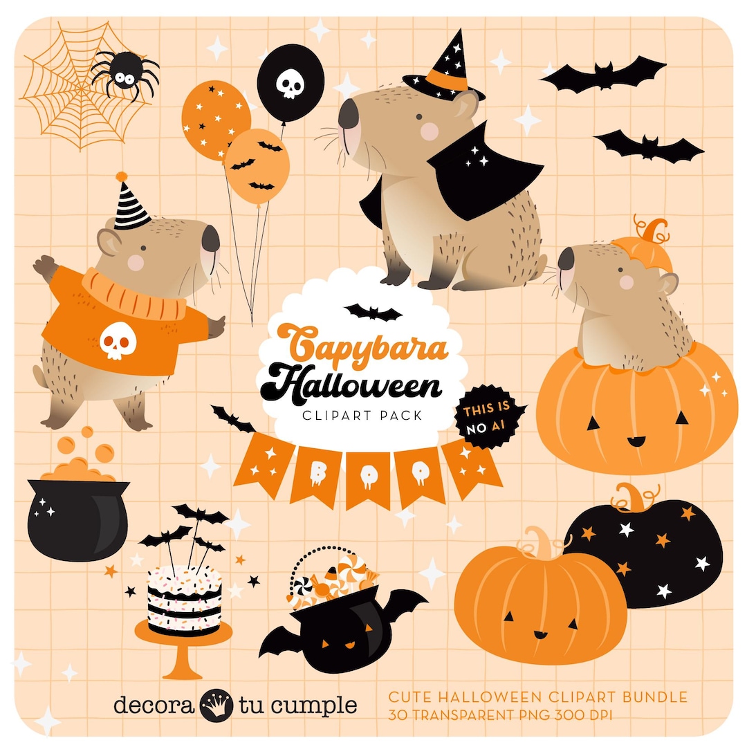 Cute Capybara Halloween Clipart Set, Transparent PNG (digital Download ...