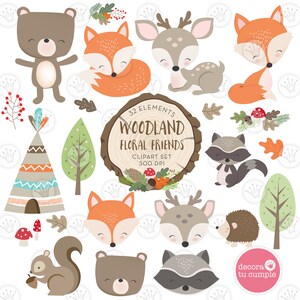 Woodland Animals Forest Papers and Cliparts Pack Set, Woodland Animals ...