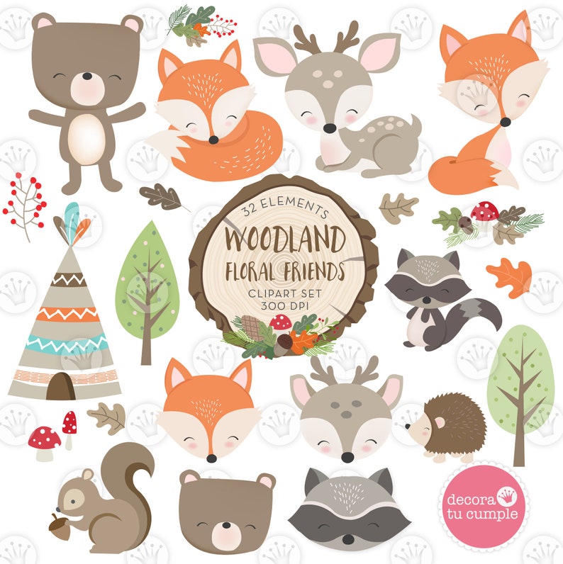 Woodland Animals Forest Papers and Cliparts Pack - Etsy
