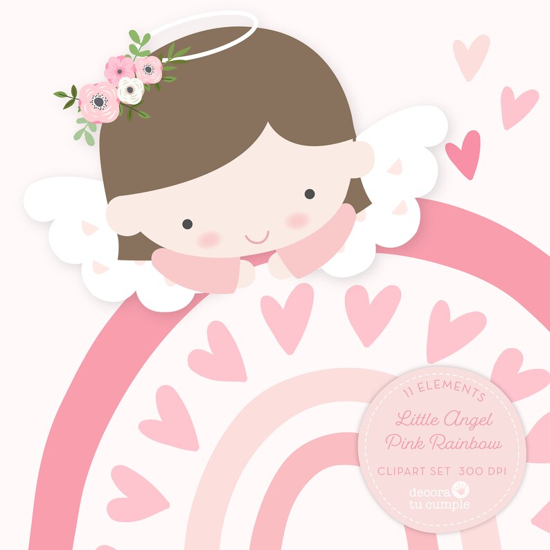 Pink Baby Angel Rainbow Clipart Set, Baptism Communion Graphics ...