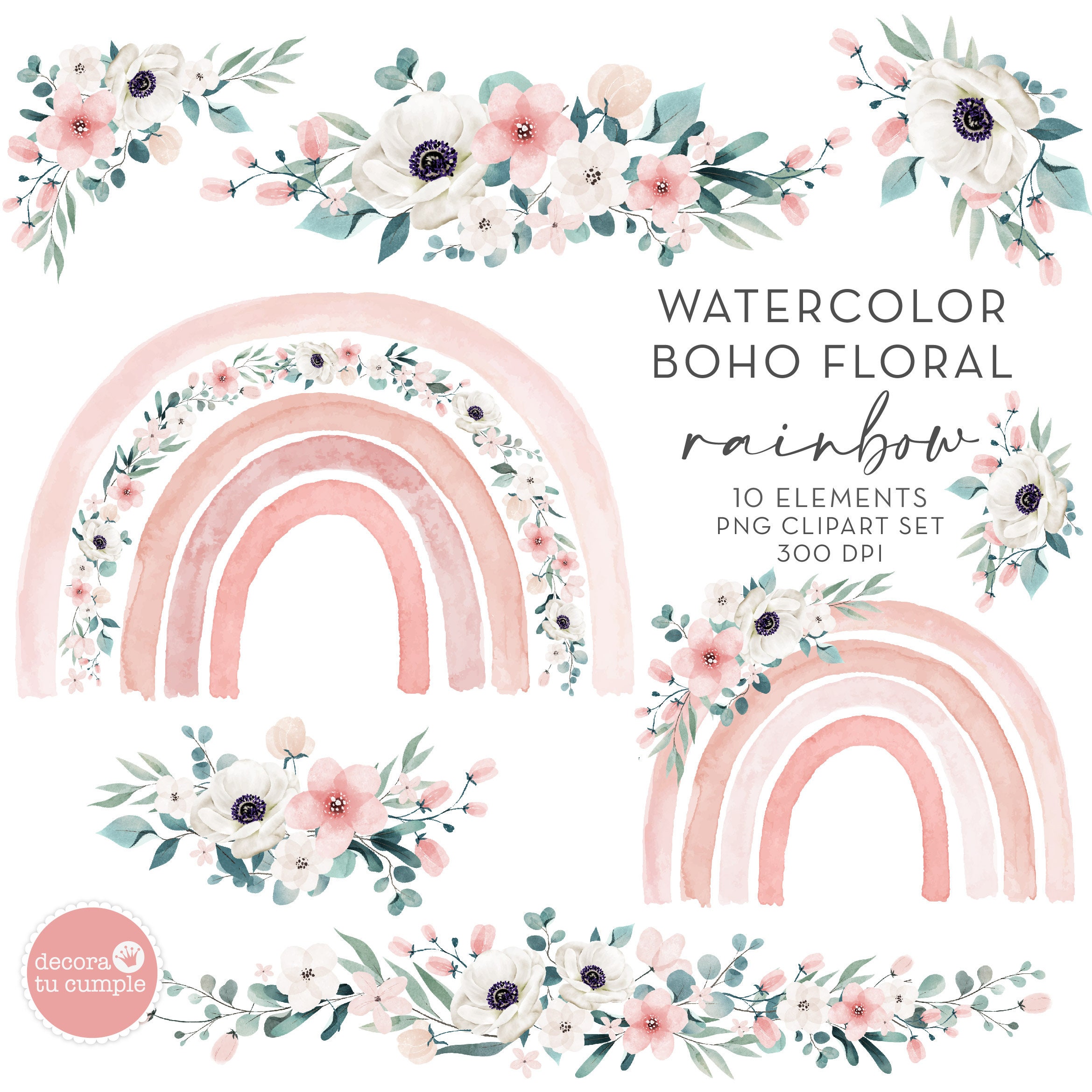 Boho Rainbow Floral Watercolor Clipart Set Flowers Boho - Etsy UK