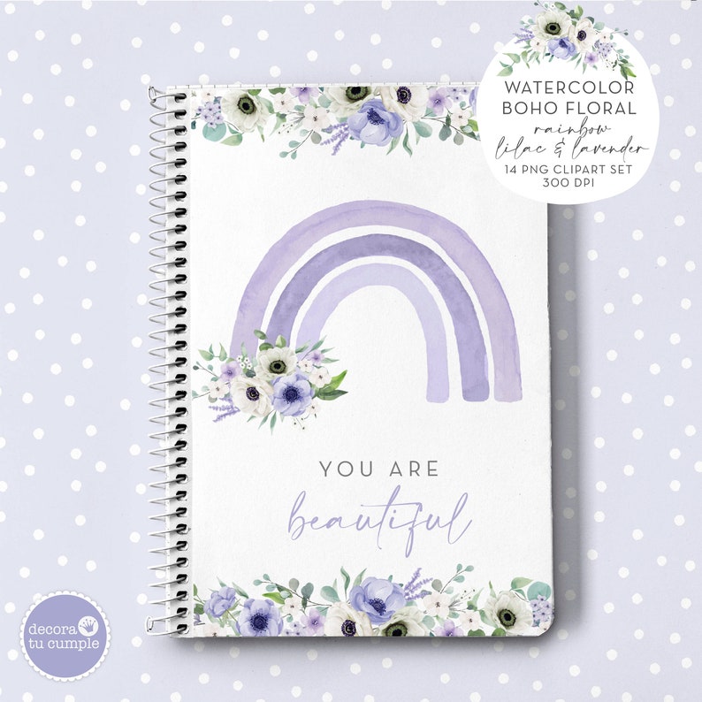 Purple Boho Rainbow Floral Watercolor Lilac and Lavender - Etsy