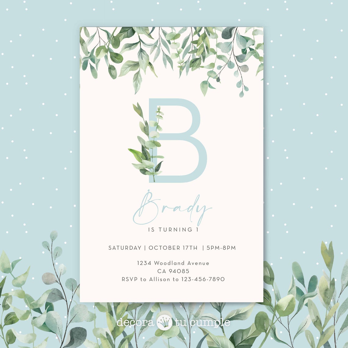 Light Blue Green Eucalyptus Leaves Alphabet Ampersand Number | Etsy