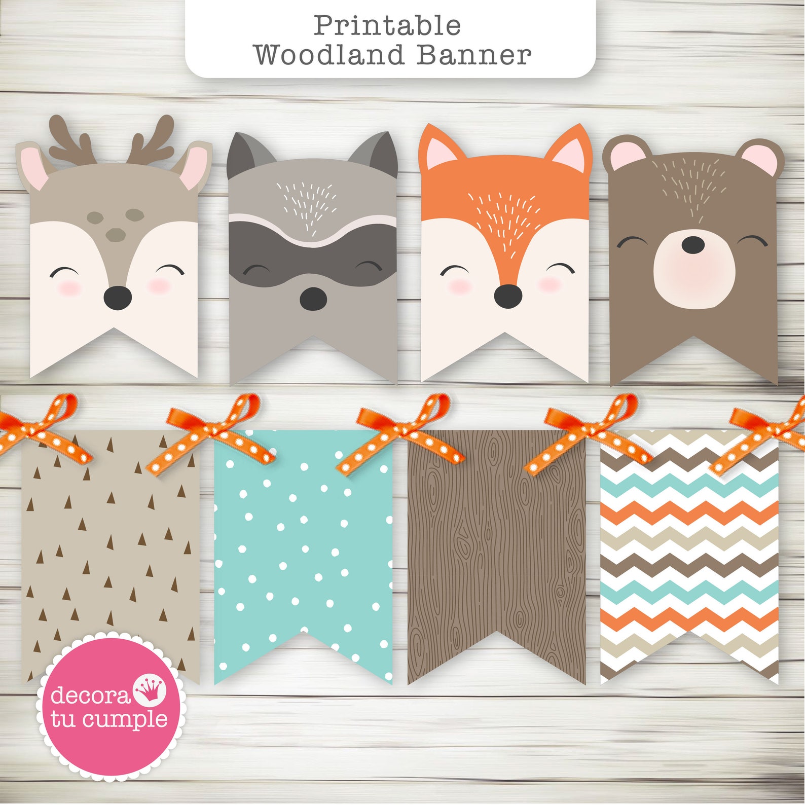 Woodland Animals Printable Birthday Banner Bunting Happy | Etsy