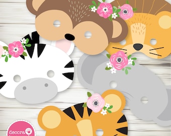 Jungle Animals Printable Masks, Monkey Mask, Zebra, Tiger, Elephant ...