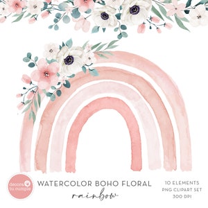 Boho Rainbow Floral Clipart Set, Watercolor Flowers (instant Download ...