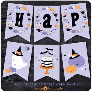 Halloween Purple Banner Happy Birthday Ghost Birthday Party Halloween ...
