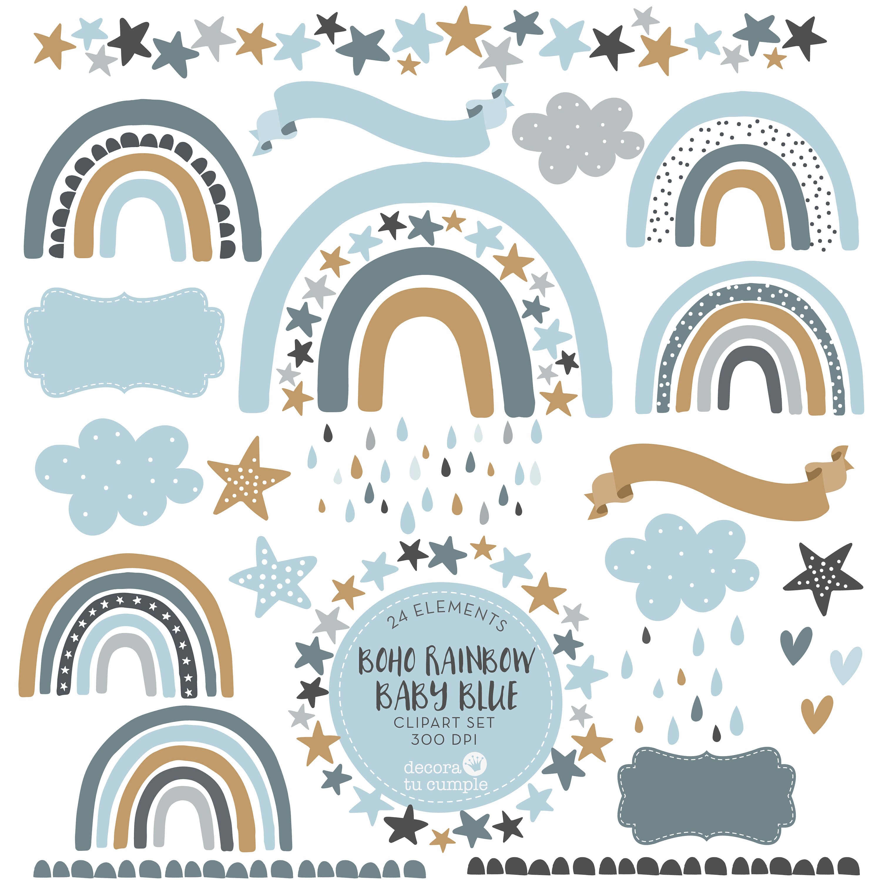 Scandinavian Boho Rainbow Stars Digital Papers and Cliparts - Etsy