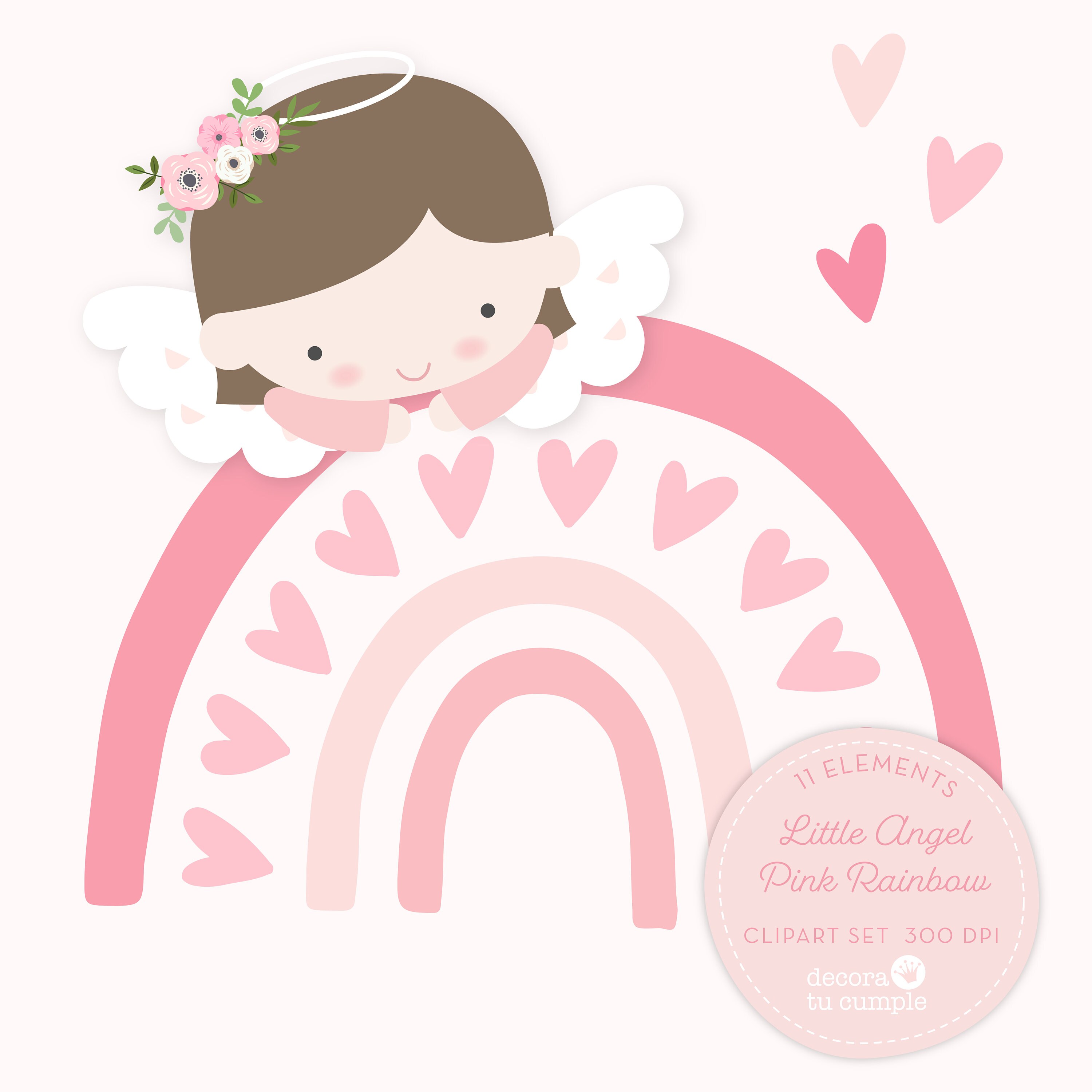 Pink Baby Angel Rainbow Clipart Set, Baptism Communion Graphics ...