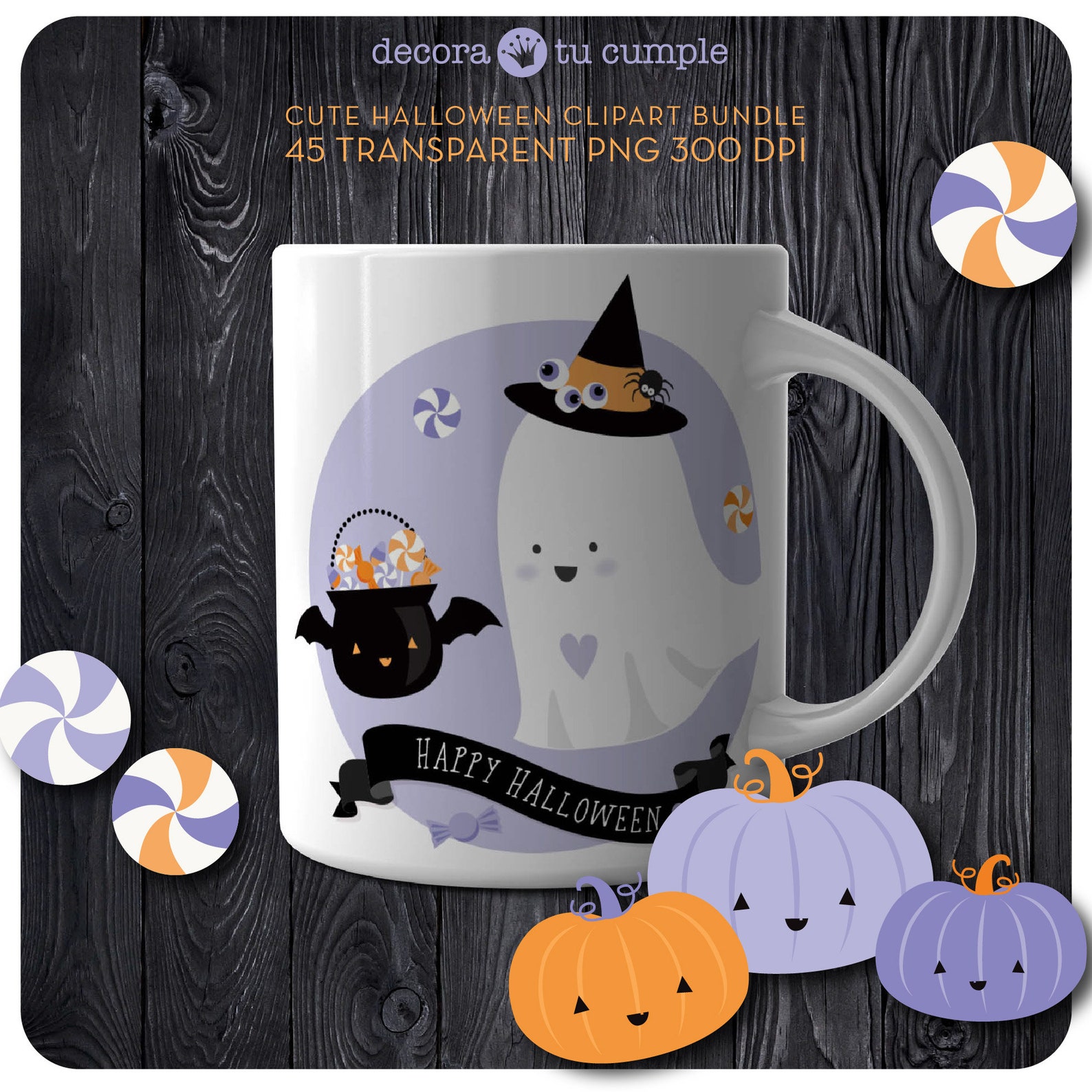 Cute Purple Halloween Clipart Set Transparent Background PNG - Etsy