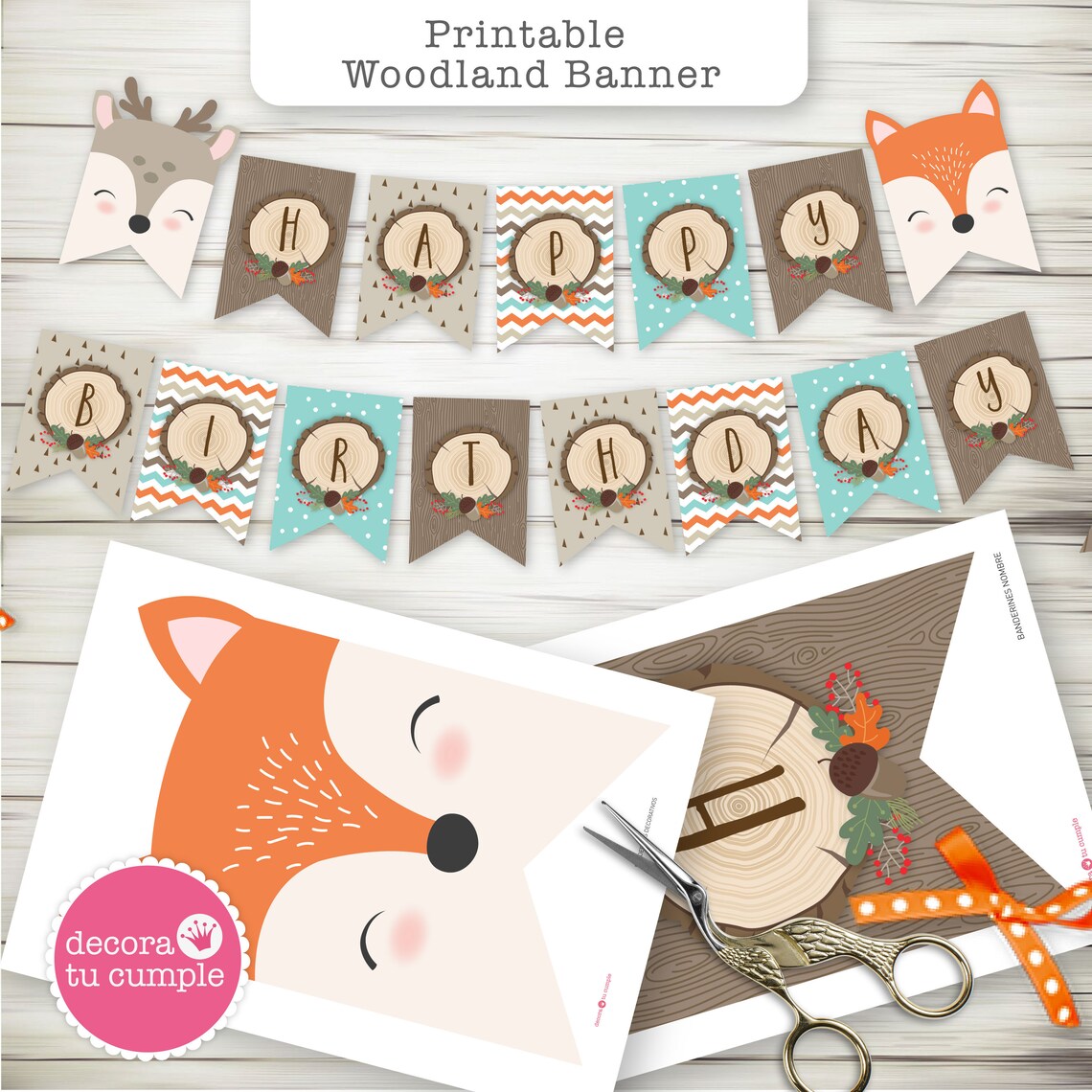 Woodland Animals Printable Birthday Banner Bunting Happy | Etsy