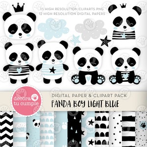 Cute Panda Boy Clipart and Papers (digital Download) - Etsy