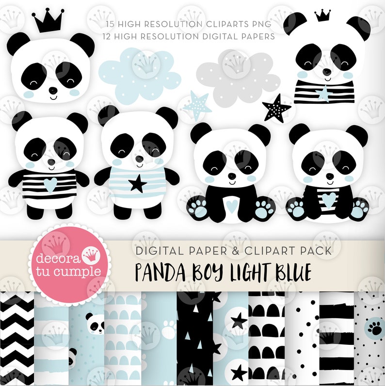 Cute Panda Boy Digital Papers and Cliparts Pack - Etsy