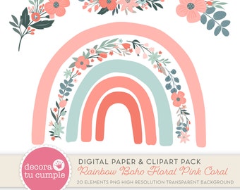 Boho Rainbow Floral Clipart Set, Boho Rainbow, Natural Colors, Pastel ...