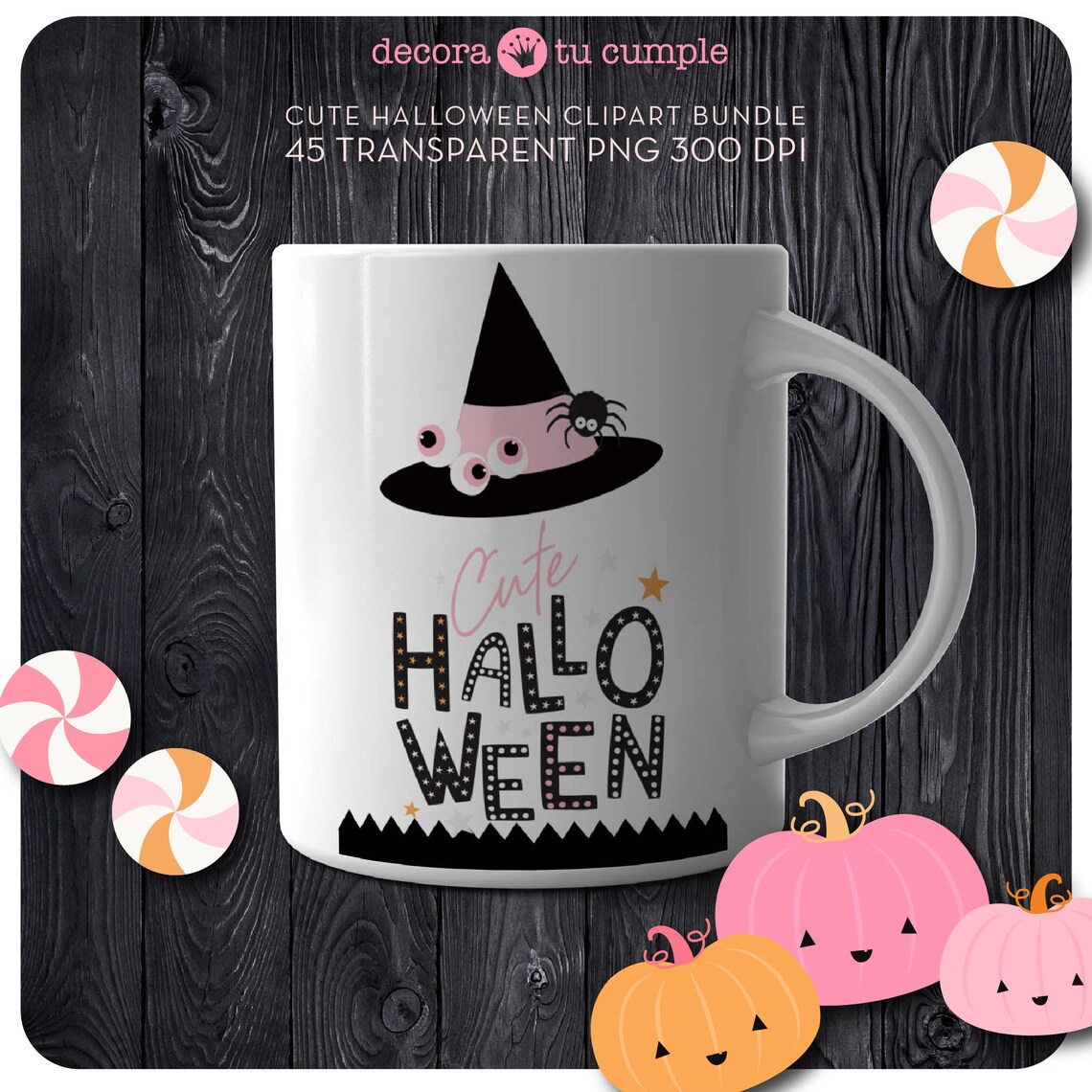 Cute Pink Halloween Clipart Set Transparent Background PNG, Pink ...