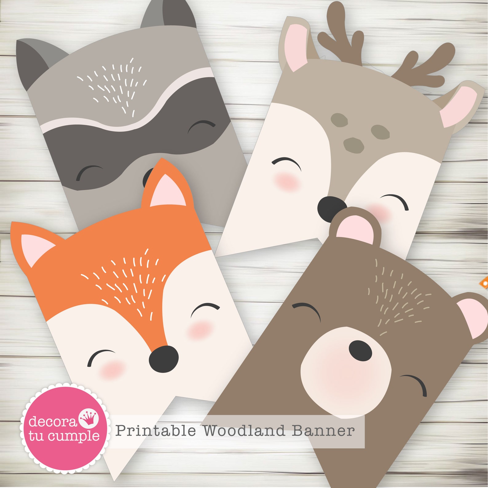 Woodland Animals Printable Birthday Banner Bunting Happy | Etsy